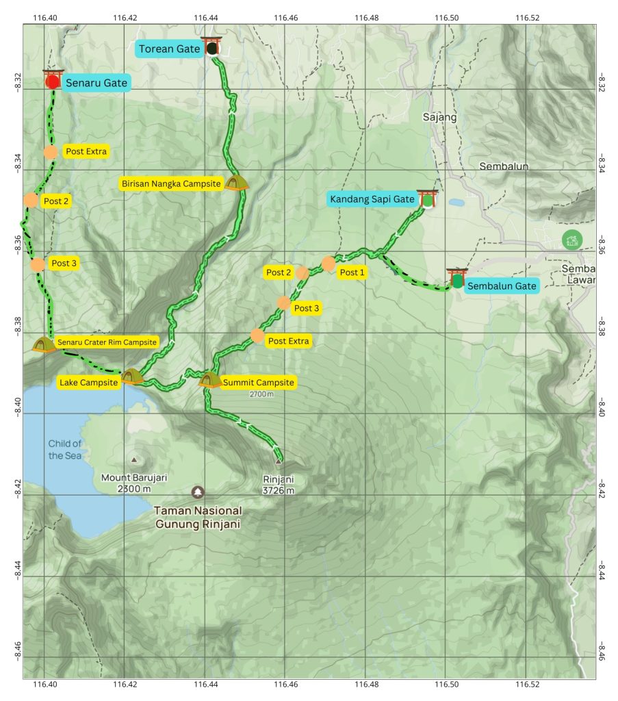 Mount Rinjani Trekking Map - Lensa Rinjani Trekker